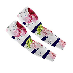 Women UV Sun Protection Arm Sleeves 1 Pair, Sun-protective Cooling Sleeves Navy Stripe Print, Arm Cover Shield for Men Cycling Golf Hiking Running Outdoor Sports M