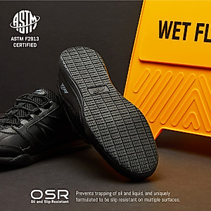 Avia Women's Avi-Focus Comfort Slip On Shoes for Work, Nursing, Restaurants, & Walking Food Service, Black/Metallic Iron Grey/Chrome Silver, 8