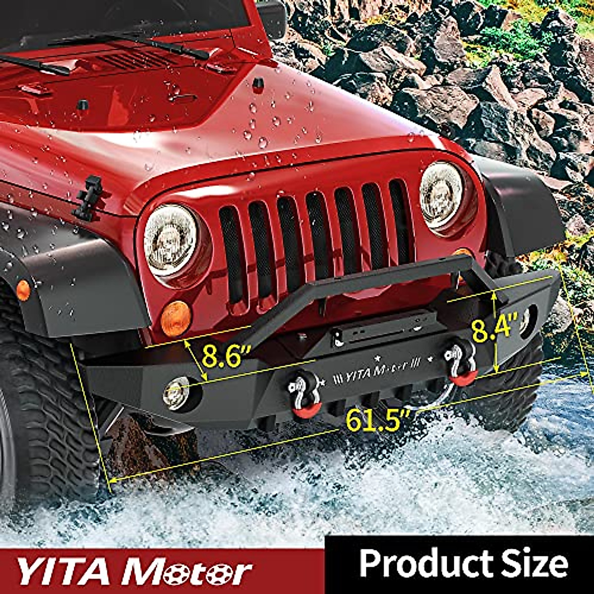 YITAMOTOR Front & Rear Bumper Compatible for Jeep Wrangler 2007-2018 JK & JKU Unlimited (2/4 Doors) w/LED Light & 2 x D-Rings & Winch Plate & Fog Holes & 2" Hitch Receiver