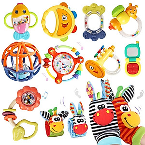 Baby Rattles 0-6 Months,Baby Toys 0-6 Months,Baby Rattle Toys,Teething and Wrist Socks Rattle, Infant Grab and Spin Shake Rattles, Newborn Toys for 0 1 2 3 4 5 6+ Month Babies Boy Girl Bebe