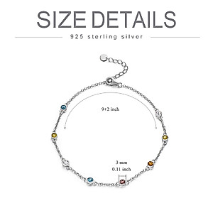 Sterling Silver Rainbow Planet Galaxy Anklet Ankle Bracelet with Multicolor Swarovski Crystals, Wonderful Beach Time Anklet for This Spring & Summer, Anniversary Birthday Jewelry Gifts for Women