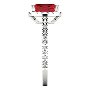 Clara Pucci 2.08 ct Emerald Cut Personalized Engraving Halo Simulated Ruby Designer Solitaire Statement Ring 18K White Gold Size 10.5