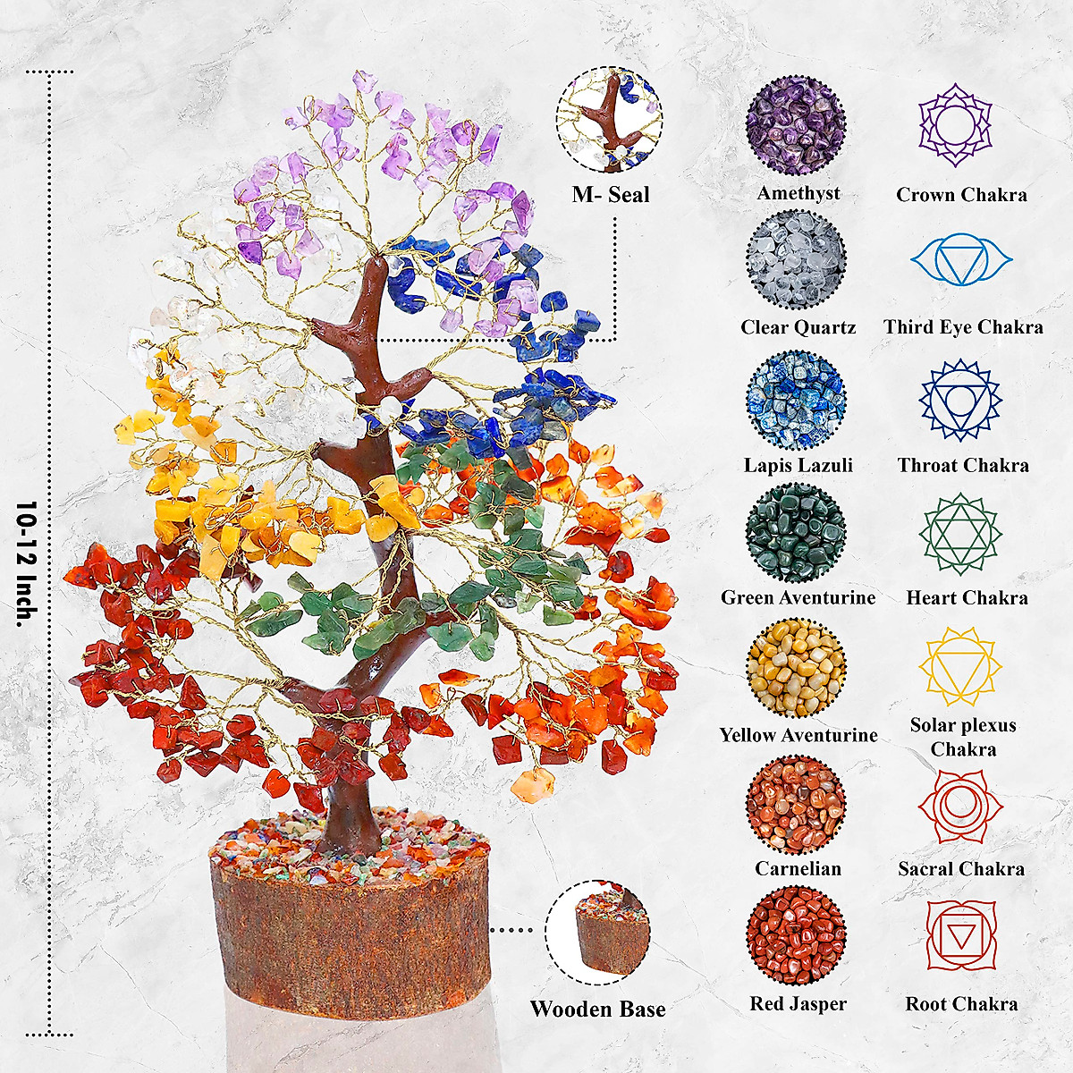 seven chakra tree of life for positive energy - feng shui tree, fake bonsai tree, crystals and healing stones, money tree, room decor 7 chakra tree, stone tree, healing crystals, spiritual gifts
