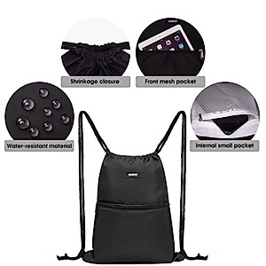 WANDF Drawstring Backpack String Bag Sackpack Cinch Water Resistant Nylon for Gym Shopping Sport Yoga (Black)