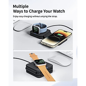 3 in 1 Foldable Wireless Charger, JoyGeek Magnetic Wireless Charging Pad, Mag-Safe Wireless Charging Station for iPhone 14/13/12/11 Series, Apple Watch, AirPods (QC 24W Adapter Included)