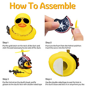 wonuu 3 Pack Car Rubber Duck Cute Yellow Wind-Breaking Ducks Dashboard Decorations Small Ornaments with Propellers Glasses Gold Chain (Yellow-Stars and Stripes&Flag&Shark)