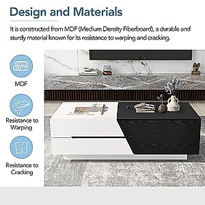 Merax Coffee Table for Living Room, Extendable Coffee Table with Sliding Top & Hidden Storage Compartment, Modern Cocktail Table Center Table for Office (White & Black)