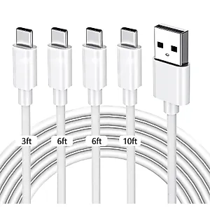 USB Type C Cable [4pack 3ft+6ft+6ft+10ft] 60W Fast Charging, Long USB A to USB C Phone Charger Data Sync Transfer Cord Compatible with Samsung Galaxy S10 S10E S9 S8 S20 Plus A20,Note 10 9 8,LG V30 V40