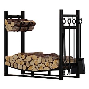 Fire Beauty Fireplace Log Rack with Kindling Holder Firewood Holder for Wood Storage Storage Log Holder Include 4 Tools (19.8)