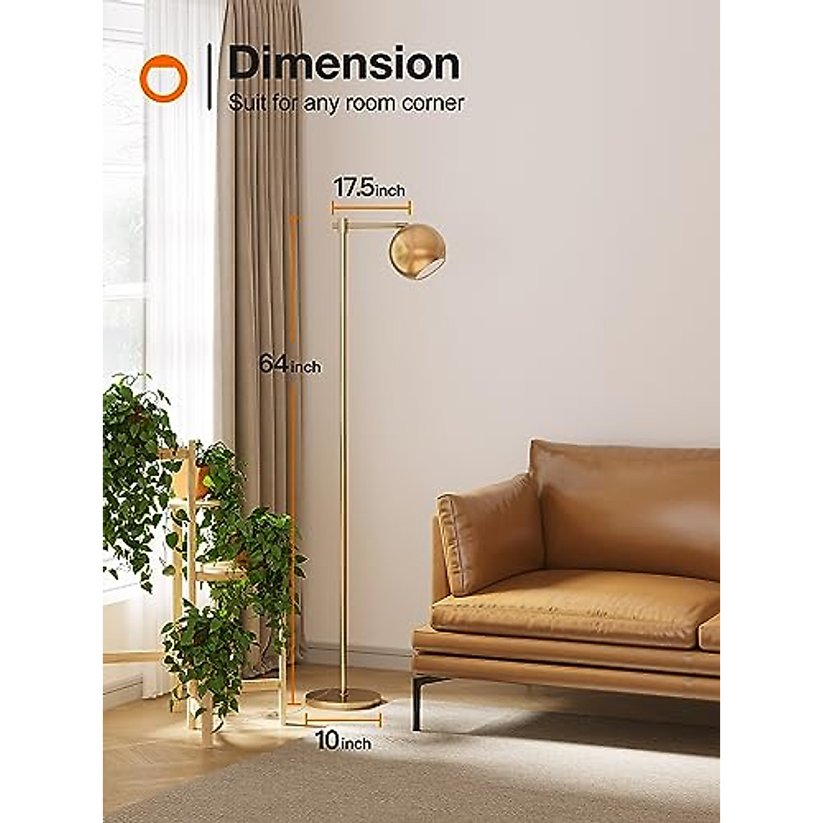 addlon Globe Gold Floor Lamp, 63 Inches Remote Control Mid Century Modern Floor Lamp with Metal Dome Shade,Antique Standing Lamp Adjustable for Living Room Reading Bedroom Home Office