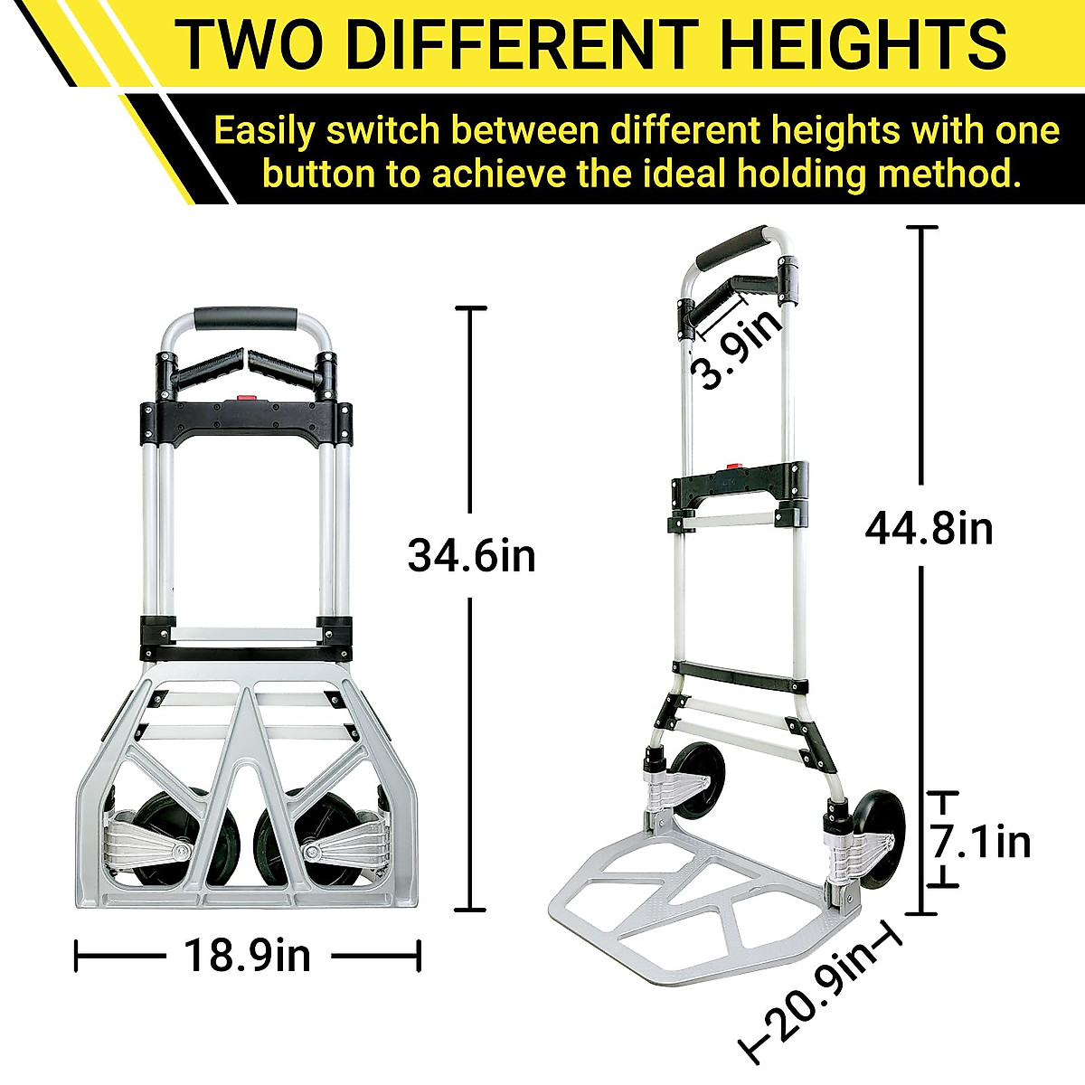 FUVLFAL 350LBS Folding Hand Truck Dolly Cart, Aluminum Portable Cart Heavy Duty Utility Dolly Trolley with Swivel Handle, Telescoping Handle, Elastic Cord, 7-inch Big Wheels for Home, Shopping, Office