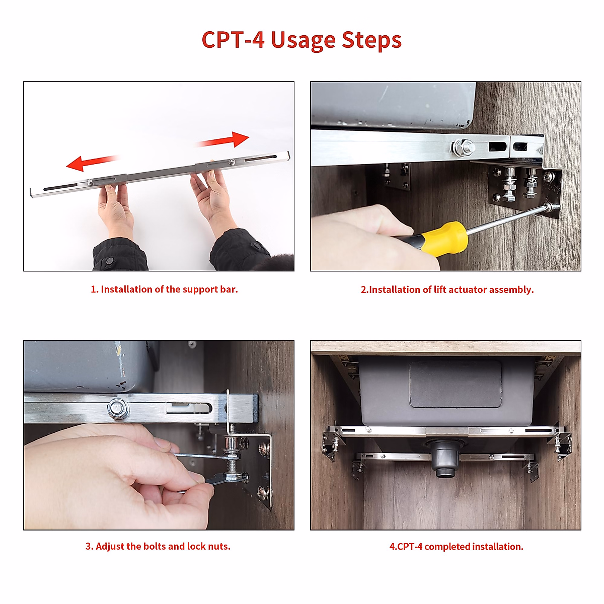 TYESTAND CPT-4 Undermount Sink Supports Brackets Adjustable Stainless Steel Installation Kit for Heavy Duty Undermount Kitchen Sink (28-39.4 inches（71-100cm）)