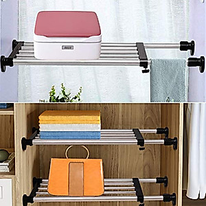 BAOYOUNI Expandable Shelf Closet Tension Rod Adjustable Shelving Unit Storage Rack Organizer Hanger Space Saving Divider for Wardrobe, Cupboard, Kitchen, Bathroom Use, Black