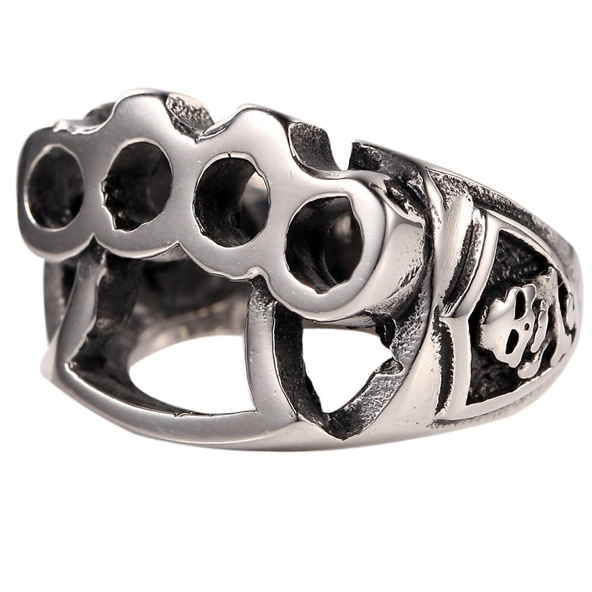 Silver Biker Ring 316L Stainless Steel Boxing Gloves Hand Buckle Soft Gothic Sz 7-13