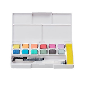 Derwent Pastel Shades Paint Set, Professional Quality Long Lasting Colors, Highly Pigmented Palette, Portable, Travel Set Includes 12 Paint Pans, Mini Waterbrush, Mixing Palettes, Sponge