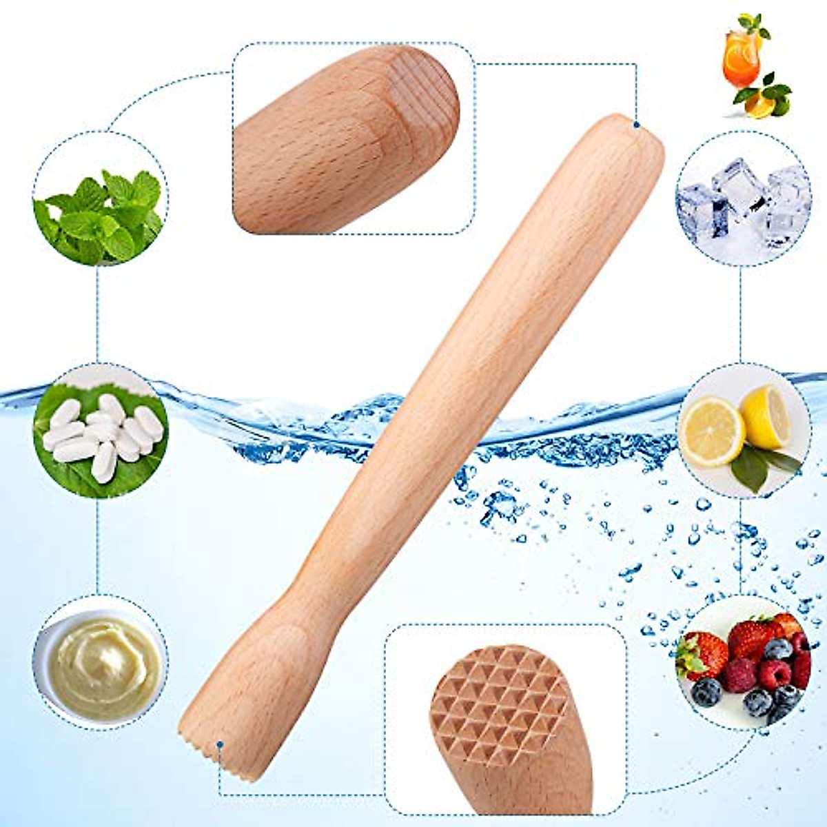Wooden Cocktail Muddler Drinks Muddler Bar Muddler and 12 Inches Spiral Mixing Spoon Stainless Steel Shaker Spiral Spoon for Making Cocktails Drinks Juice (Simple Style)