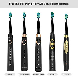 GSParts 8 pcs Replacement Hard Bristle Brush Heads For Fairywill Electric Toothbrush Black