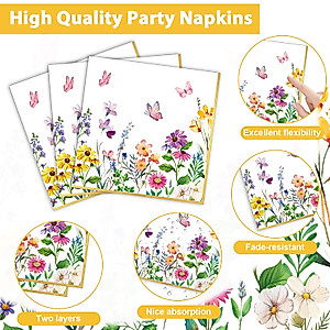 96Pcs Floral Bridal Shower Party Supplies Cheers to Love Tableware Set Wildflower Party Plates and Napkins Decorations for Engagement Bridal Shower Wedding Dinnerware Party Favors for 24 Guests