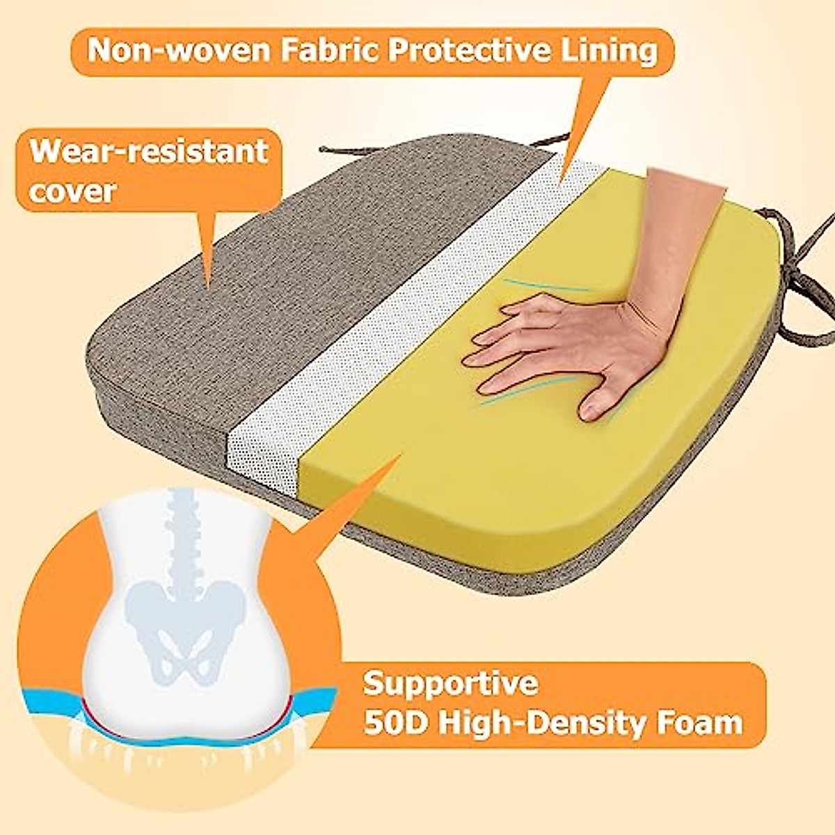 Millsilo D-Shaped Chair Cushions for Dining Chairs with Ties and Removable Cover, Dining Kitchen Chair Pads, Indoor Dining Room Non-Slip Backing Seat Cushions 4 Set, 16.5" x 16.2" x 2" Autumn Color