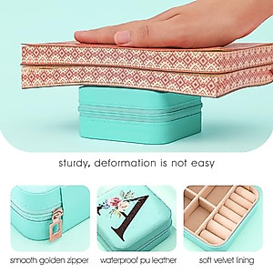 Yogeaw Small Travel Jewelry Holder Organizer - A Initial Mini Jewelry Box | Travel Essentials Case for Women Girl | Personalized Blue Jewelry Case | Christmas Back to School Graduation Birthday Gifts
