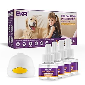 BKRMART Dog Pheromone Calming Diffuser 5 in 1 Appeasing Pet Pheromones Diffuser to Calm Kit 1 Diffuser & 4 Pheromone 48ml Refill for Anxiety Relief Reduce Barking Aggression Fighting Stress