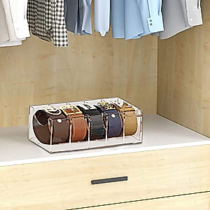 Belt Organizer for Closet，Belt Holder for Closet，Tie and Belt Organizer for Closet,Belt Organizer with 5 Compartments Display Case