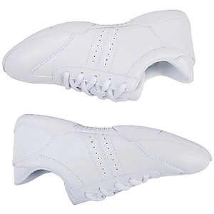 BAXINIER Women White Cheerleading Dancing Shoes Athletic Training Tennis Walking Breathable Competition Cheer Sneakers - White 7 Women