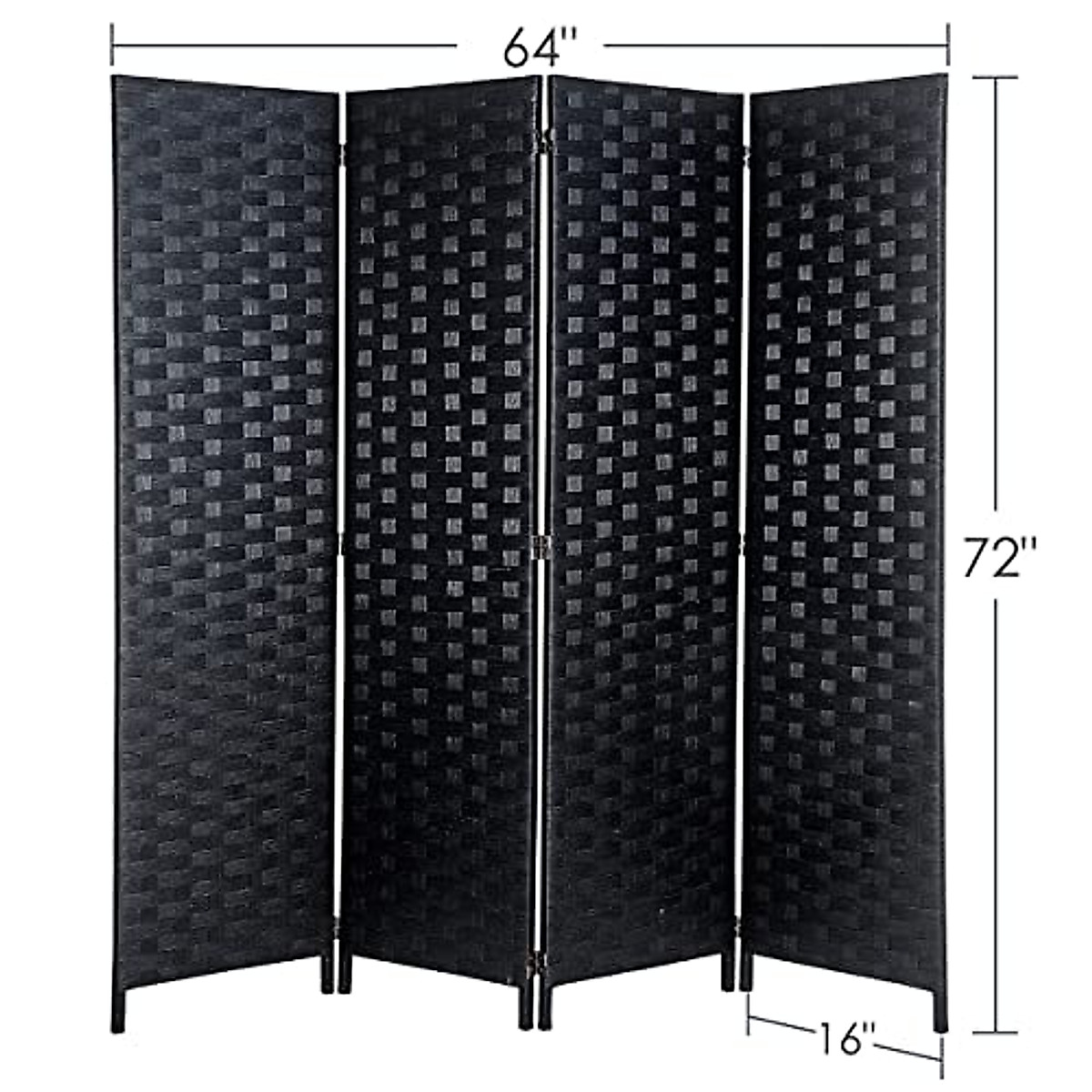 Rose Home Fashion 6 ft.Tall 16in Wide Room & Wall Dividers,Double Side Woven Fiber Divider,Better Privacy Screen,Folding Partition,Space Seperate Indoor Decorative 4 Panel Screen,Freestanding- Black