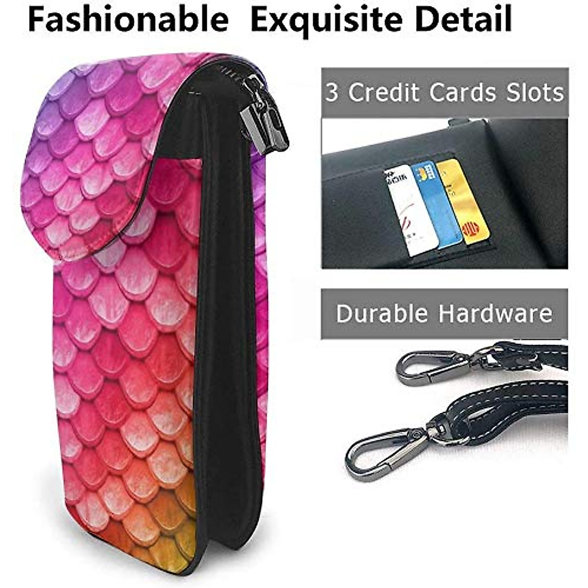 Beautiful Colorful Rainbow Mermaid Scales Women Soft PU Leather Cellphone Purse Wallet Handbag Small Crossbody Shoulder Bag