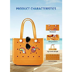 Qkstan Beach Bag Rubber Tote Bag Waterproof Travel Bags for Women Washable Tote Bag Handbag for Sports Beach Market Pool 15×5.25×13In(Yellow, Large)