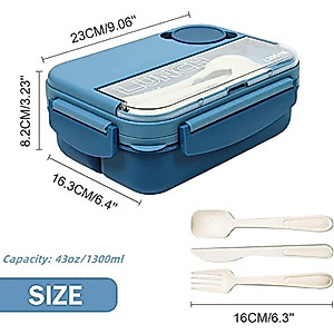 Puraville BPA-FREE Bento Lunch Box for Kids Toddlers Adults,1300ML Microwavable Leak-Proof Bento Box with 4 Compartments for Work,School,Picnic,Blue