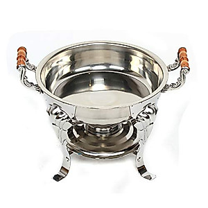 European Style Chafing Dish Buffet Set, Stainless Steel Chafer with Wooden Handle, Food Warming Tray for Catering, Chafers and Buffet Warmer Sets for Event Party Holiday Banquet Dinners (Round)