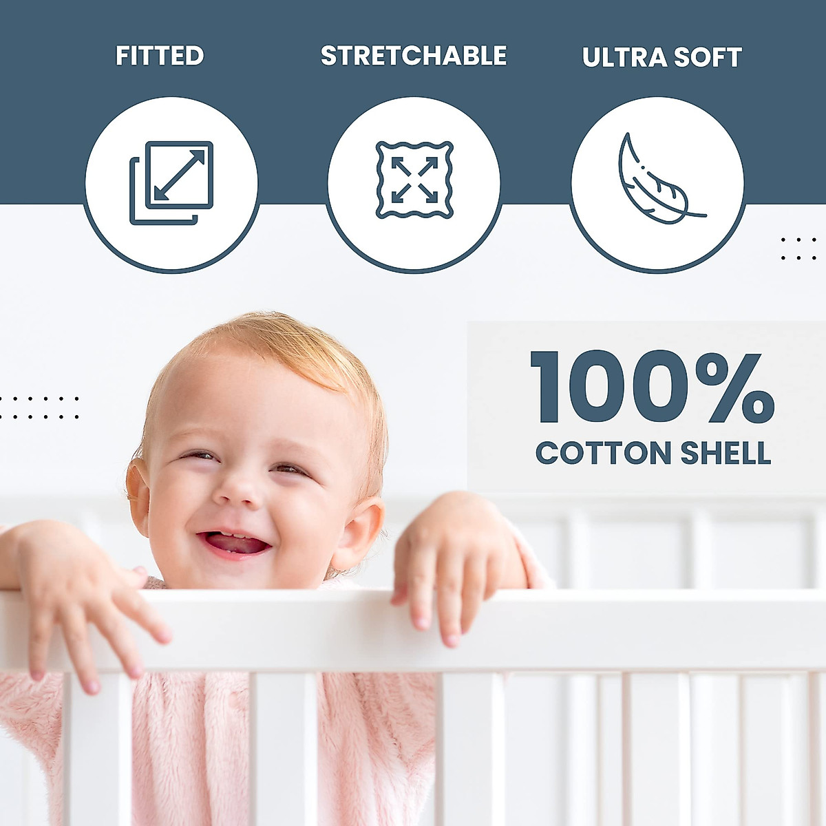 Waterguard Quilted Cotton Mattress Pad - Crib Size - Soft, Comfortable, and Fluffy Mattress Pad - Waterproof Mattress Protector Stretched 7" for Snug Fit on Regular Sized Mattress.