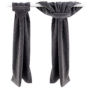 Grey Hand Towels with Hanging Loops - Set of 2 Gray Kitchen Towels, Hanging Kitchen Towels with Hanging Loop, Grey Dish Towels with Loops for Hanging, Oven Towel Loop Without Buttons or Snaps (Long)