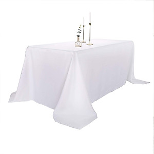 Ascoza 2pack 90x132 Inch White Rectangular Tablecloth 8 Feet Table Cloth in Polyester Fabric for Wedding/Banquet/Restaurant/Parties