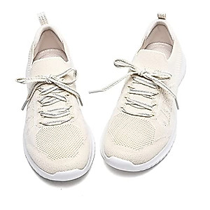 LANCROP Womens Athletic Walking Shoes - Memory Foam Lightweight Tennis Sports Shoes Gym Jogging Slip On Running Sneakers 9 US, Label 40 Beige