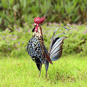 Too-arts Metal Sculpture Carved Iron Rooster Home Furnishing Artwork Craft Gifts