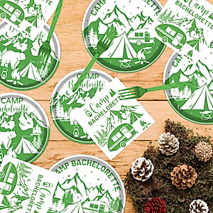 Refavor Camp Bachelorette Party Decorations - 96PCS Camping Bachelorette Plates and Napkins Forks Disposable Mountain Camp Tableware Set Bachelorette Bridal Shower Engagement Party Supplies Serve 24