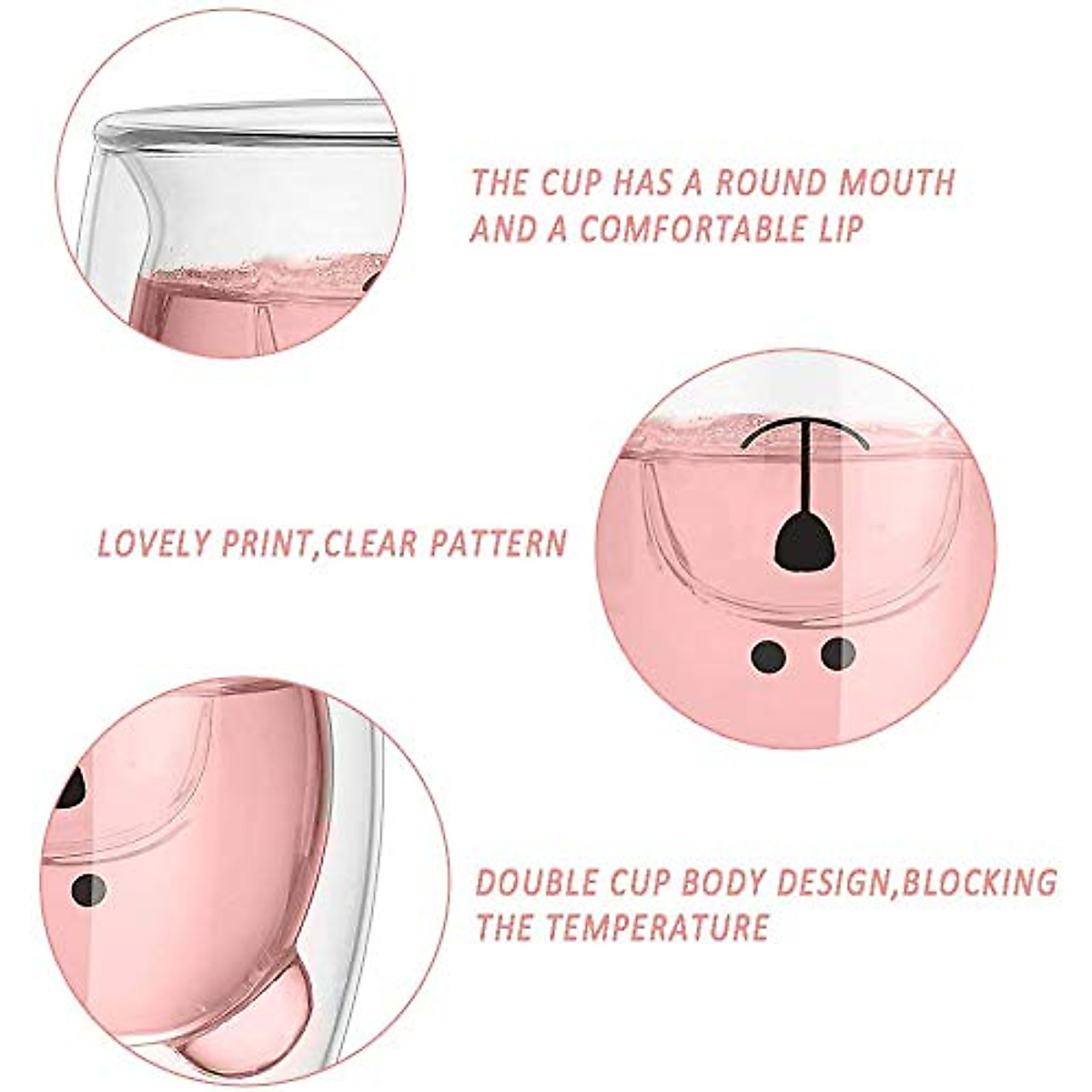 Amyhome Cute Mugs Bear Coffee Cup Double Wall Insulated Glass, Espresso Cup, Milk Cup, Tea Cup, Valentine's Day Christmas Birthday Gifts for Children and Adults