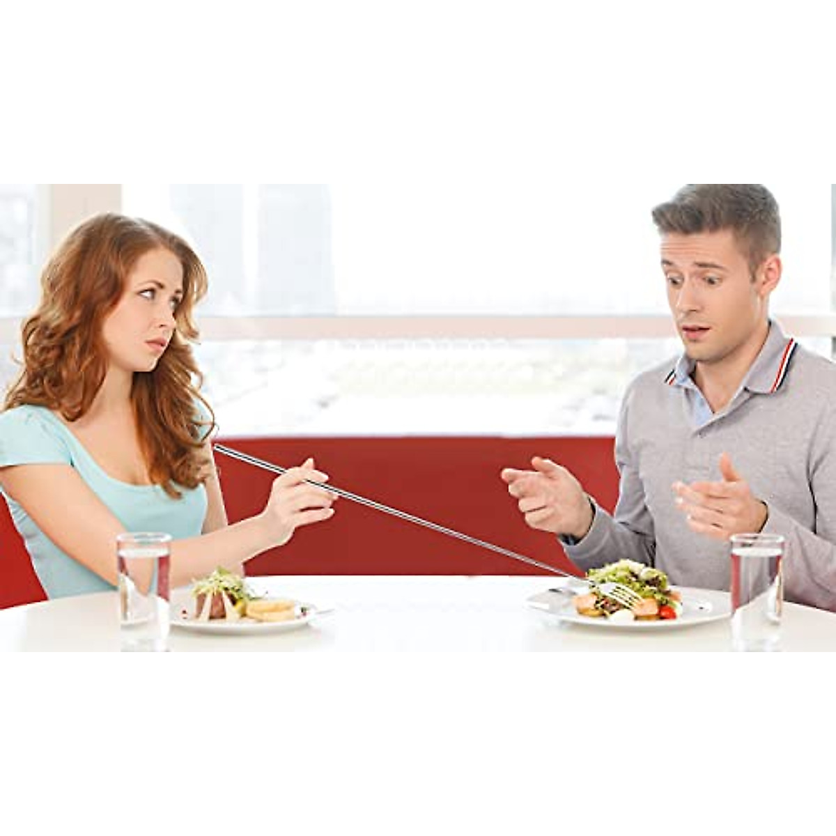 Funny Gag Gift Long Handle Extendable Fork & Spoon Set, Stocking Stuffer, Telescopic Extendable Dinner BBQ Stainless Steel Flatware Cutlery Meat Grill Barbeque, Novelty Grilling Parties - Extends 25"!