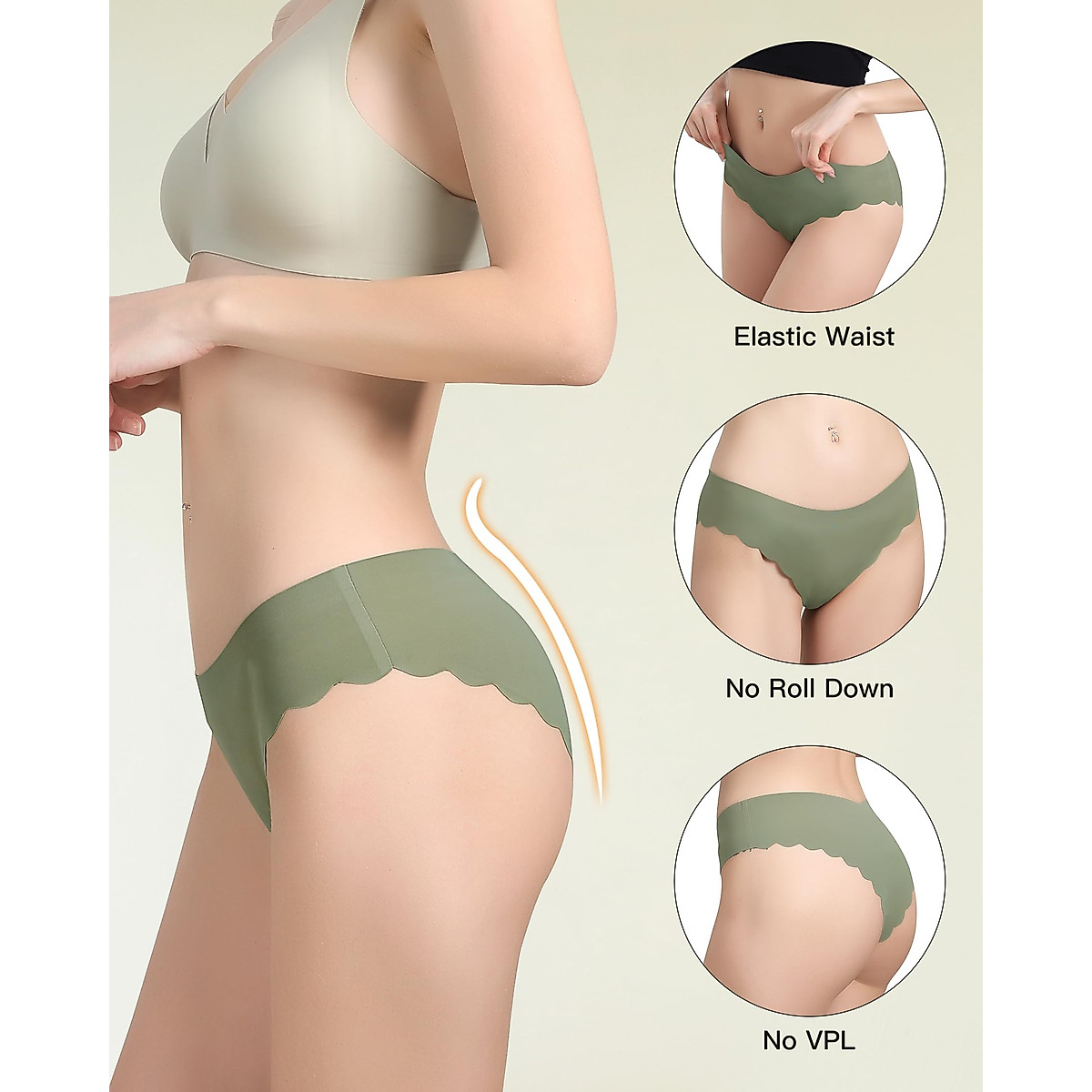 LEVAO Seamless Underwear for Women No Show Ice Silk Bikini Breathable Hipster Wavy Sides Invisibles Panties 7 Pack S-XXL