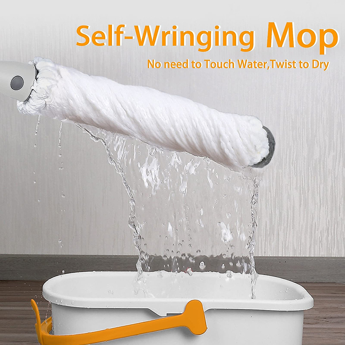 Self Wringing Mop for Floor Cleaning with 2 Reusable Heads, ZUBULUN Easy Squeeze Twist Mop with 51 Inches Long Handle and Top Scouring Pad, Wet Mops for Hardwood, Vinyl, Tile