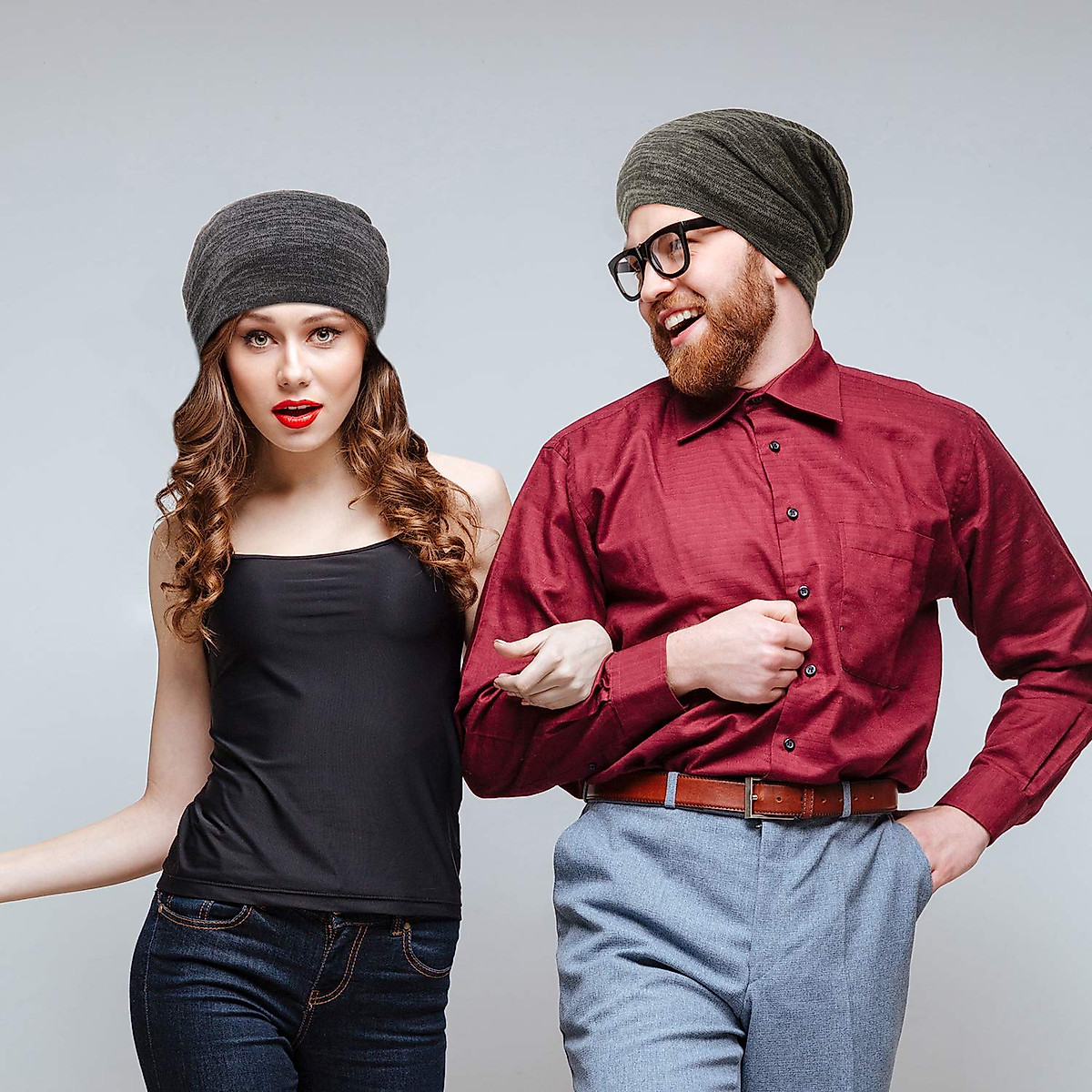 6 Pieces Satin Lined Sleep Cap Slouchy Beanie Slap Hat Night Hair Wrap Caps for Women Girls, One Size (Black, Navy Blue, Khaki, Army Green, Wine Red, Dark Grey)