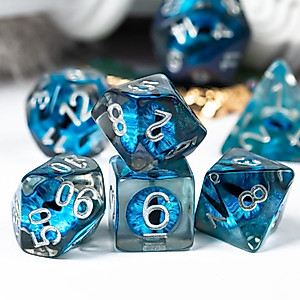 Cusdie 7Pcs/Set Polyhedral Dice Set Translucent Clouds DND Dice Set D&D Dice for Dungeons and Dragons RPG Game (Blue)