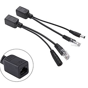 HUACAM Passive POE Injector and POE Splitter Kit with 5.5 x 2.1 mm DC Male and Female Power Adapter Connector POE Separator for RJ45 Power Over Ethernet (1 Pair)