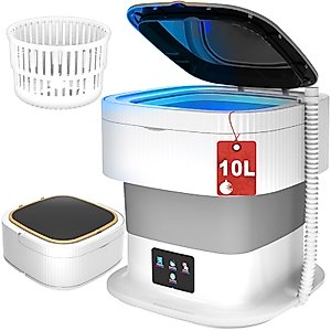 Mini Washing Machine, 10L Portable Washer and Dryer Foldable Washer Machine, Small Washer, Bucket Laundry Machine with Deep Cleaning for Baby Clothe, Underwear, Socks, RV, Grey