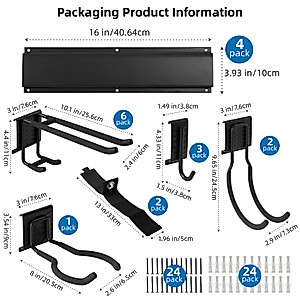 Sinoer Garage Garden Tool Organizer Wall Mount, Tool Storage Rack with 12 Hooks with 2 Straps, for Trimmers, Hoses,Garden Tools, Chairs