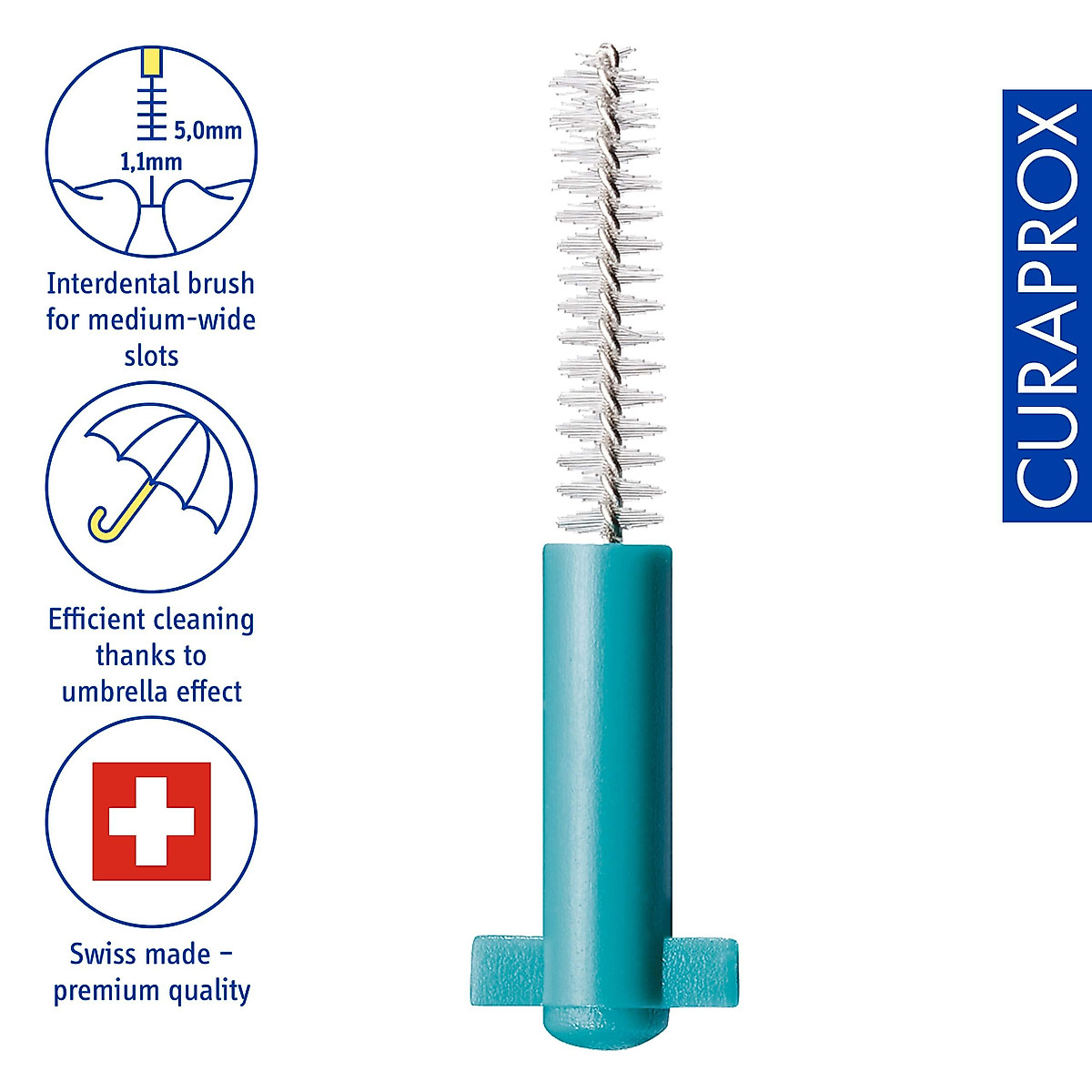 Curaprox CPS 06 Prime Refill Interdental Brushes, Turquoise, 8 Count - 8 x 0.6mm - 2.2mm Internal Toothbrushes.
