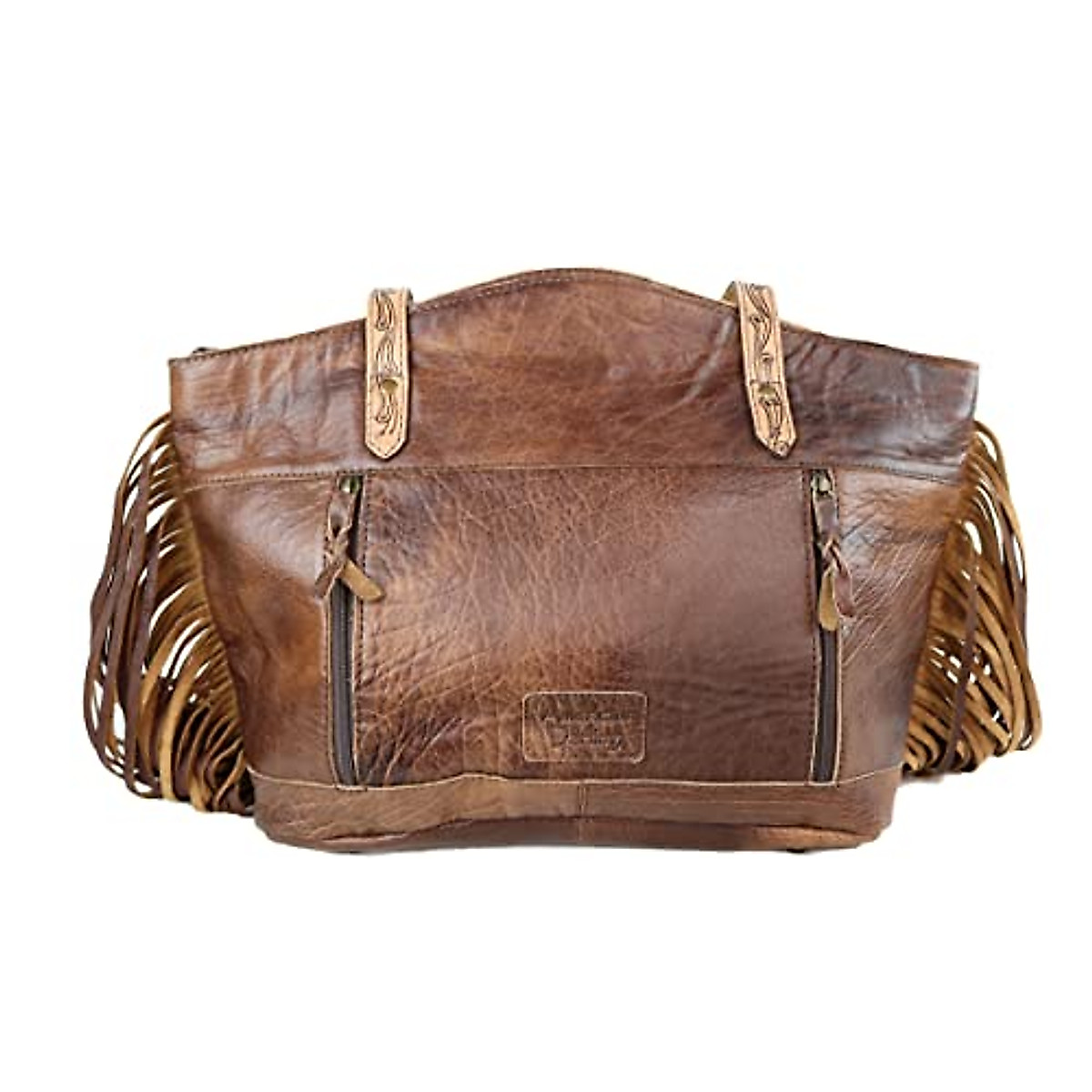 American Darling Tooled Double Strap Tote with Fringe ADBGI159B