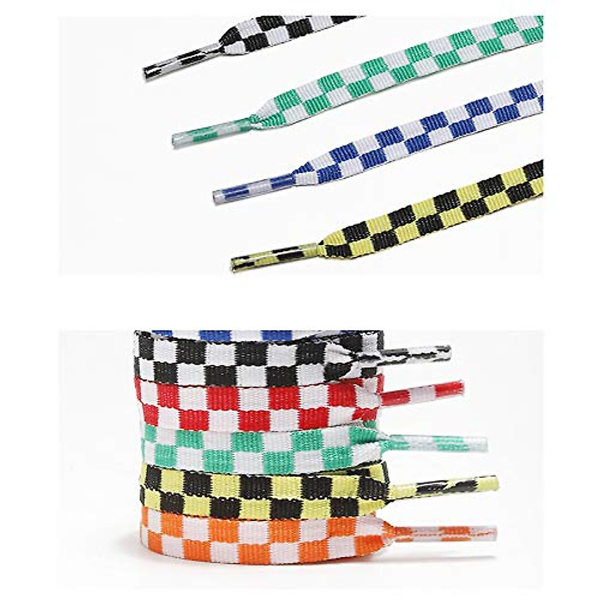 Juipniss Fashion Sneaker Shoe Laces Colors Checkered Grid Flat Printing Shoelaces (45'' colored)